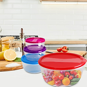 SCWBOEII 7Pcs Round Mixing Bowl Set Salad Bowl with Airtight Lids Plastic Nesting Mixing Bowl Set for Packing and Serving Christmas Salads Candies Cookies