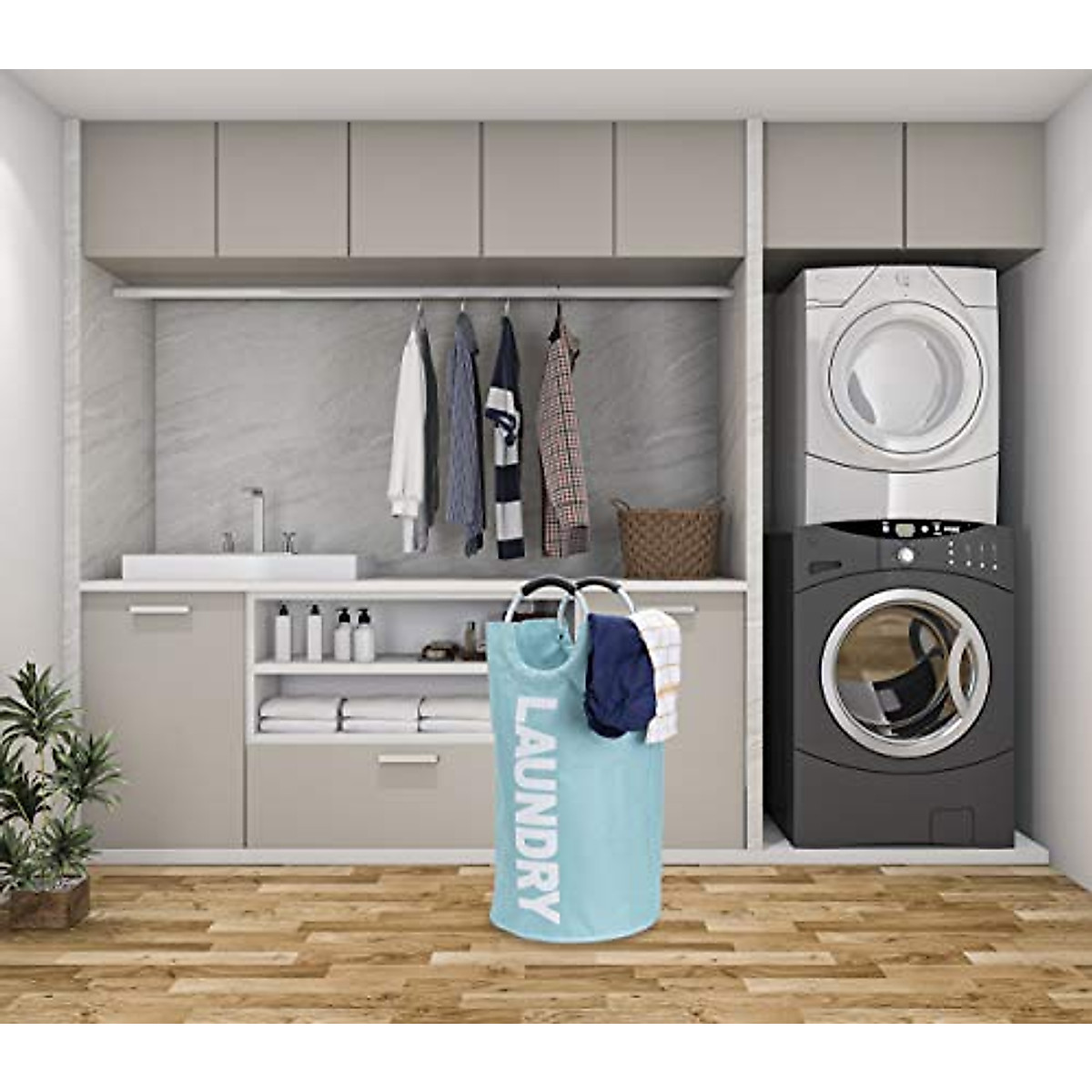 Mind Reader DORMHAMP-BLU 82L Large Basket (5 Colors) Collapsible Fabric Laundry Hamper, Foldable, Folding Washing Bin, Clothing Bag, Double Layer with PE Board, Blue