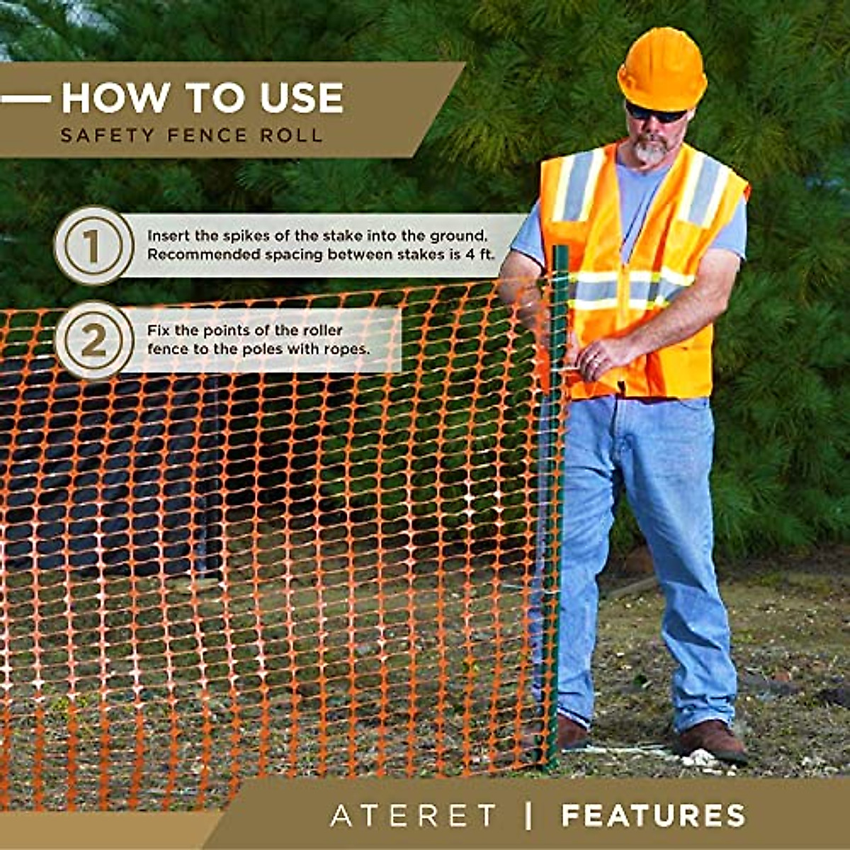 ATERET 4'x100' Orange Plastic Mesh Fencing Roll - Temporary, Reusable Netting for Snow Fence, Garden, Construction, and Animal Barrier (Orange, 8lb/Roll)