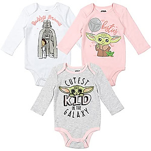 STAR WARS The Mandalorian Grogu Newborn Baby Girls 3 Pack Bodysuits Multicolor 0-3 Months