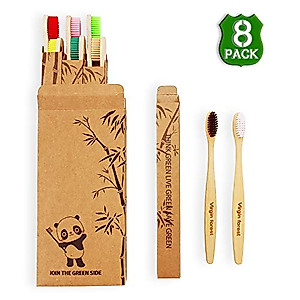 Virgin Forest Bamboo Toothbrush, Biodegradable Toothbrush, Eco Friendly Natural Wooden Toothbrushes, Vegan Organic Bamboo Charcoal Tooth Brush for Sensitive Gums Medium Bristle Set of 8 Color