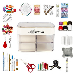 Yomjarl Sewing Supplies Organizer 3 Tier Thread Box Storage Large Sewing Organizer with Many Compartments Portable Plastic Organizer for Storage Sewing and Crafting Supplies (Box Only), Clear