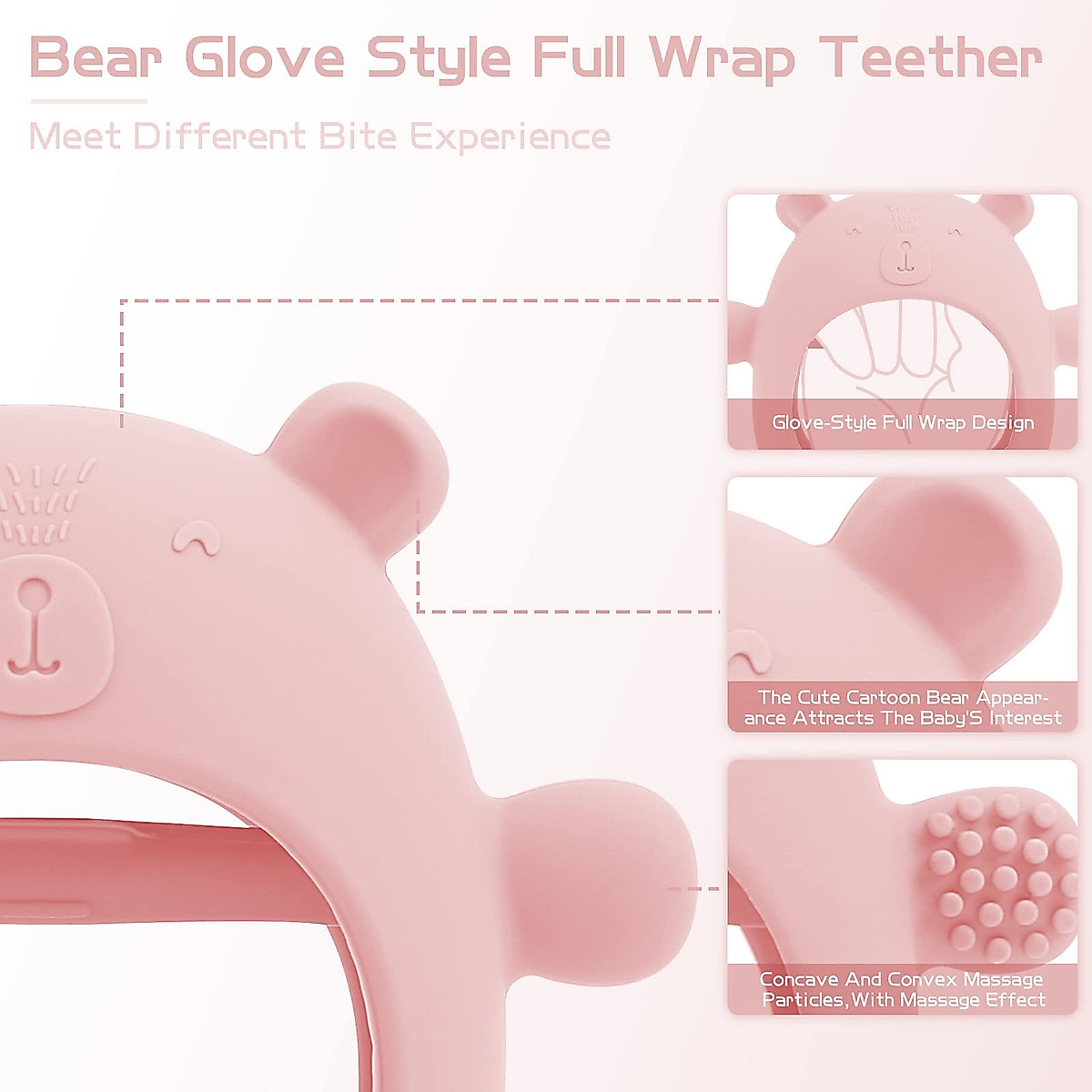 QANGCE Teething Toys for Babies 0-6 Months, Anti-Drop Baby Teething Toys, Food Grade Silicone Teether, Baby Chew Toys, Massage Granules to Relieve Teething Discomfort, Pacifiers for Babies (Dark Pink)