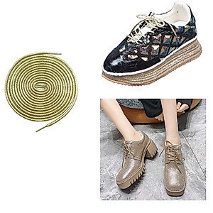 DECKER Gold Round Metallic Glitter shoelaces Colorful Fashion 2 pairs pack for Canvas Boots Sneaker Athletic (GOLD, 54"(137 cm))