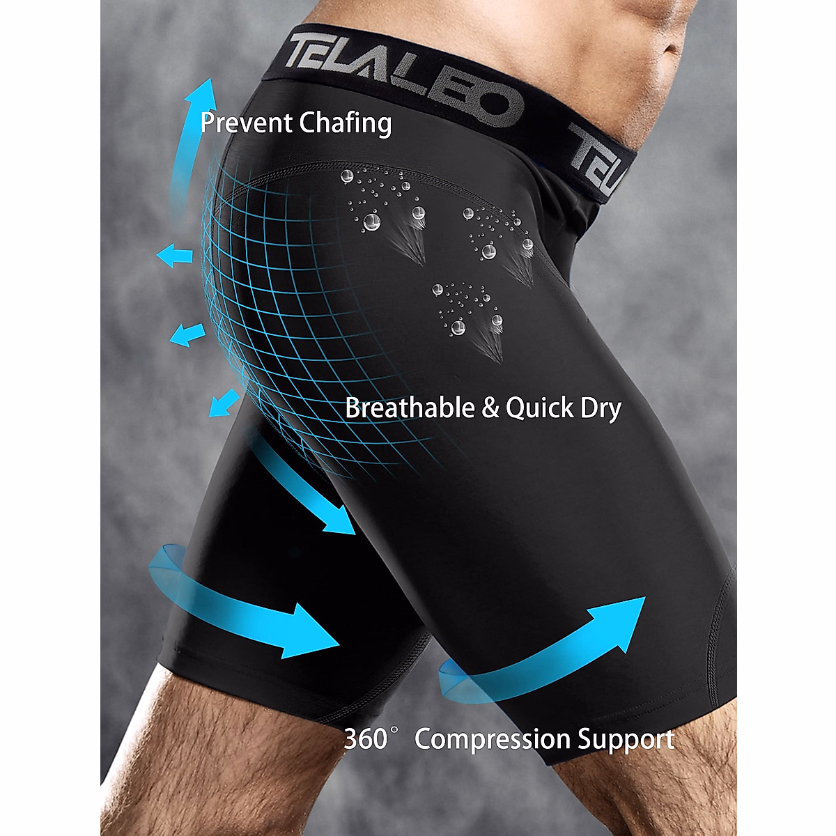 TELALEO 5 Pack Compression Shorts for Men Spandex Sport Shorts Athletic Workout Running Performance Baselayer Underwear Black/Double Blue/Double Gray M