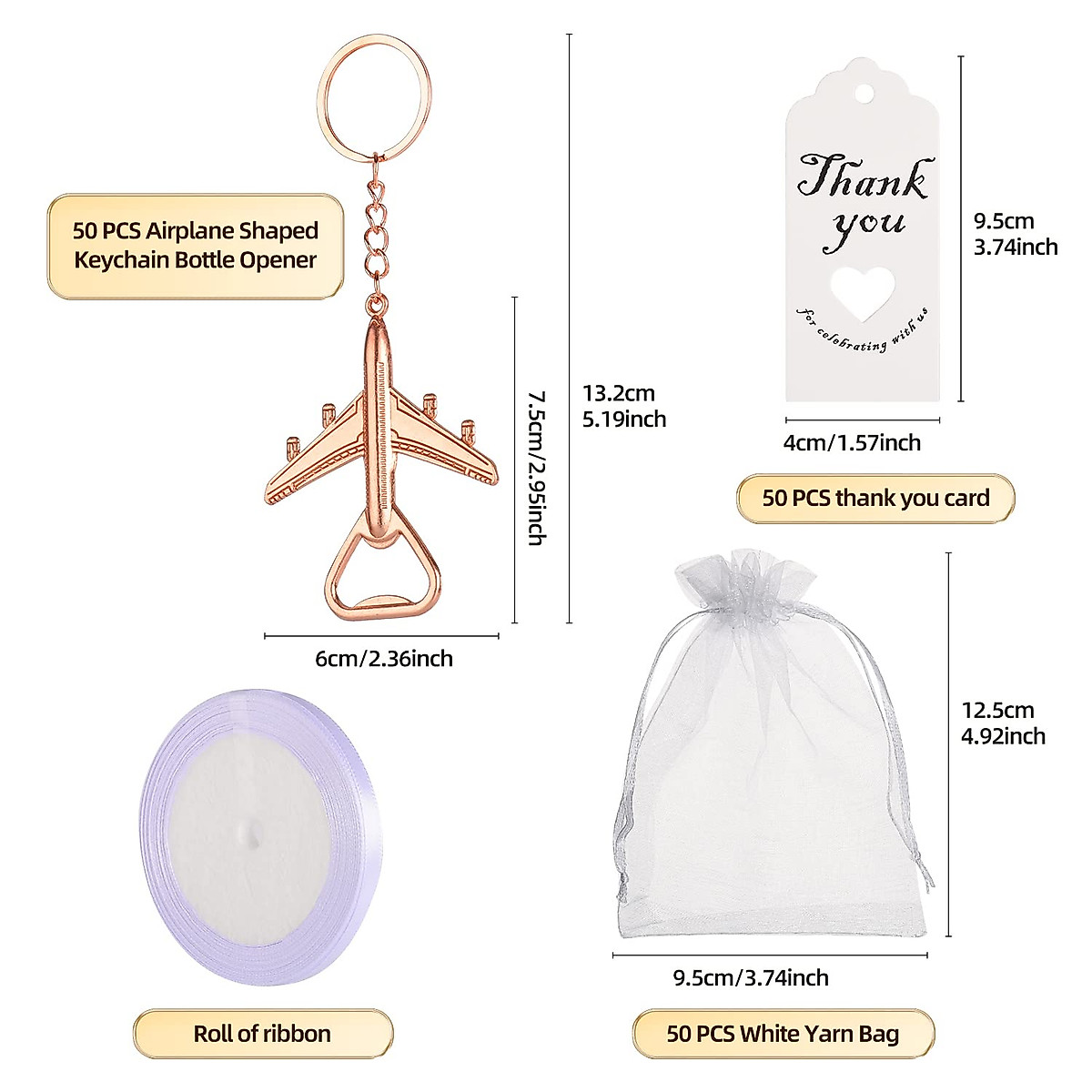 Winocbxt 50PCS AirplaneRose Gold Bottle Opener Keychains for Wedding or Bridla Shower Favors, Gifts, Souvenirs to Guests Bluk