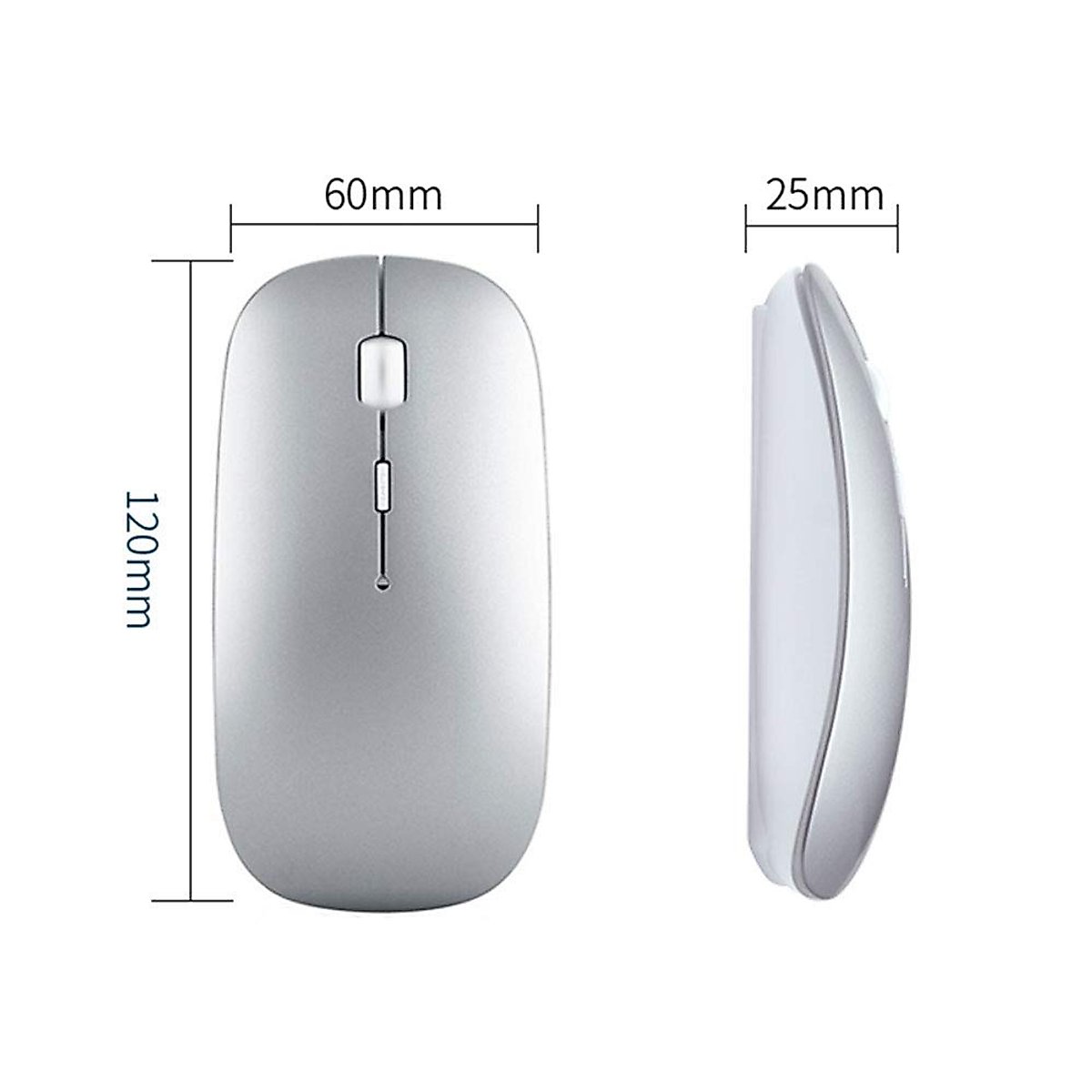 Bluetooth Wireless Mouse, Dual Mode Slim Rechargeable Wireless Mouse Silent Cordless Mouse with Bluetooth 4.0 and 2.4G Wireless, Compatible with Laptop, PC, Windows Mac Android OS Tablet (Silver)