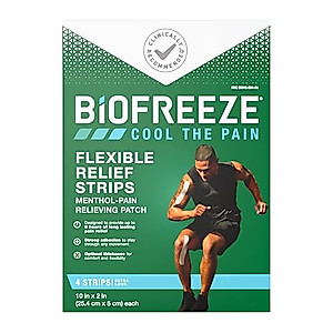 Biofreeze Pain Relief Flexible Strips Pre-Cut, 4Ct. Pain Relief for Sore Muscles, Arthritis, Backaches, Sore Joints, Sprains, Strains, and Bruises (Packaging May Vary)