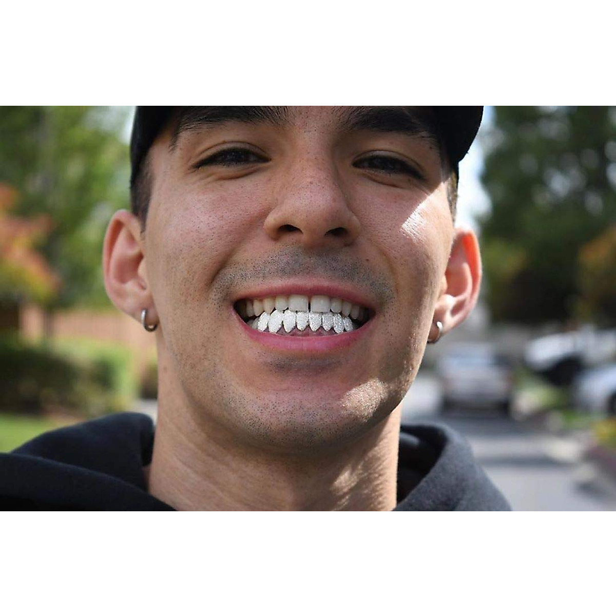 TOPGRILLZ 18K Gold Plated Iced Out Simulated Diamond Grillz Top and Bottom Grills for Your Teeth with Extra Molding Bars Hip Hop (Silver Set)
