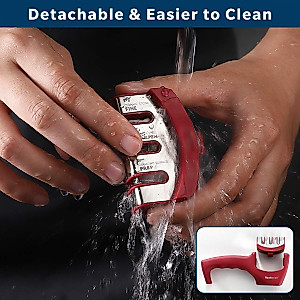 Wanbasion Red Premium Kitchen Knife Sharpener Professional 3 Stages, Kitchen Knife Sharpener Manual Sharpening, Knife Sharpener for Kitchen Knives with Stainless Steel Ceramic Diamond Blade