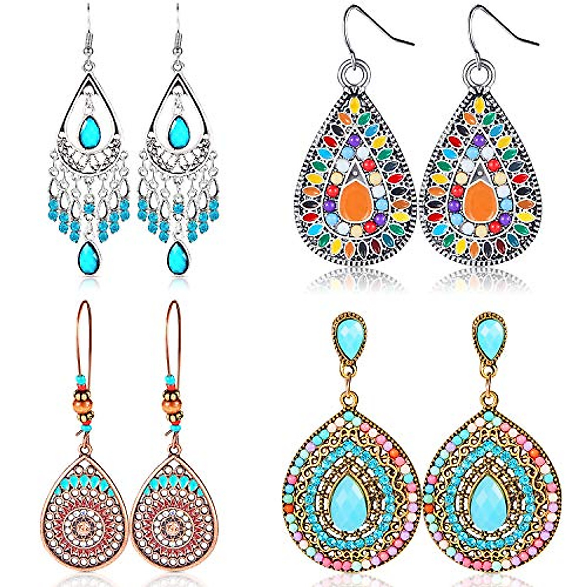 4 Pair Bohemian Vintage Earrings Dangle Drop Earring Jewelry Accessories for Women Supplies