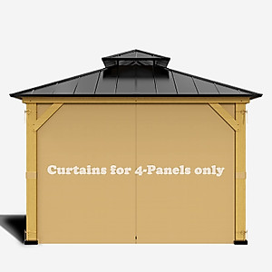 12-ft x 14-ft Gazebo Curtains,Privacy Replacement Sidewall 4-Panel Universal Shade Curtains Set,Protecting Side Walls (Only Curtain)-Khaki