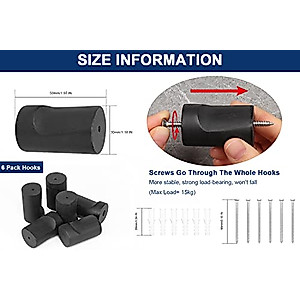 NearMoon Wood Wall Hooks, Natural Wooden Coat Hooks- Modern Handmade Decorative Hat Hooks Wall Mounted, Heavy Duty Rustic Wooden Wall Pegs for Hanging Towel Bag Clothes, 6 Pack (Black)