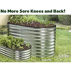 Galvanized Raised Garden Beds Outdoor // 4×2×2 ft Planter Raised Beds for Gardening, Vegetables, Flowers // Large Metal Garden Box (Silver) // Patent Pending Tool-Free Assembly
