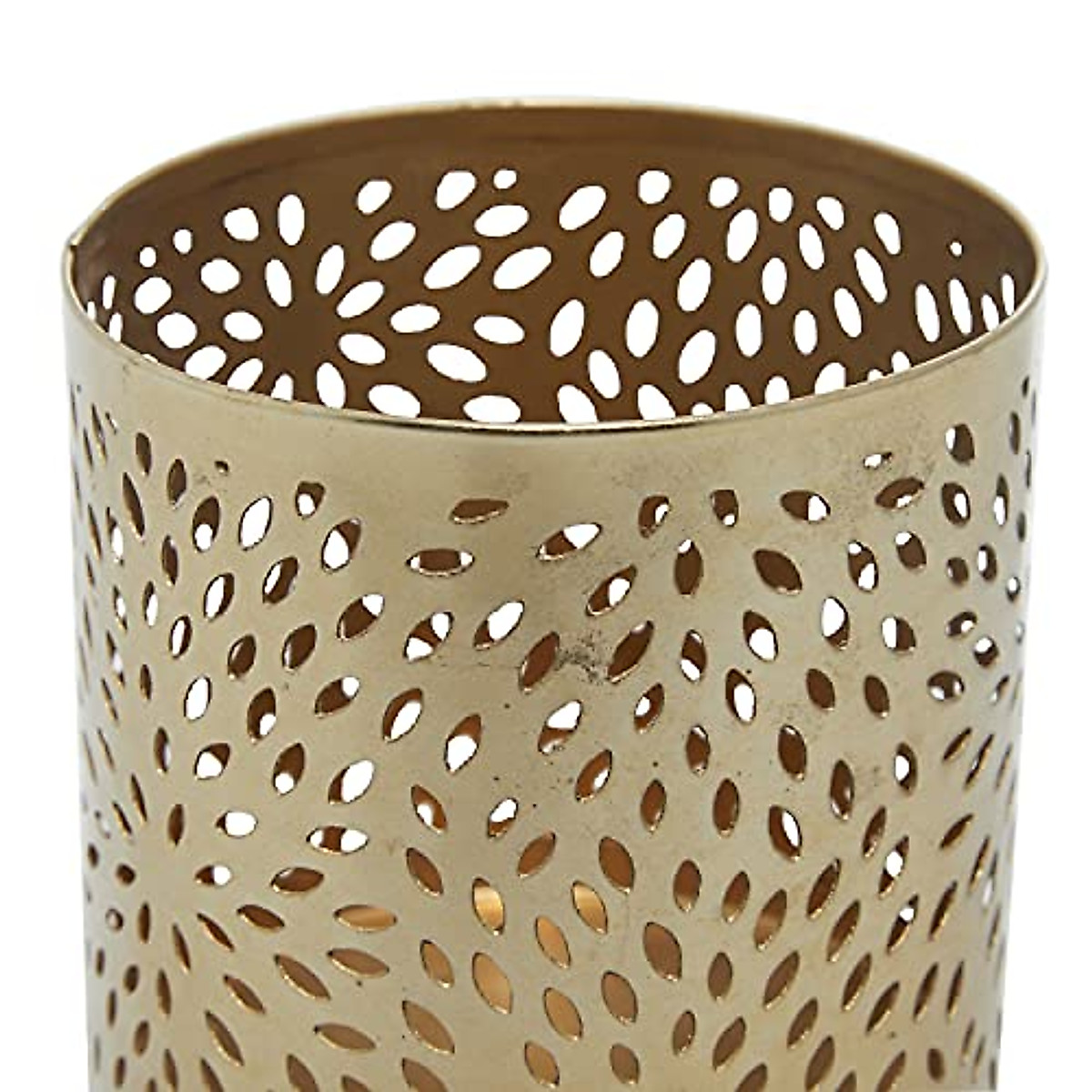 Deco 79 Metal Cylinder Pencil Cup with Laser Carved Floral Design, 4" x 4" x 4", Gold