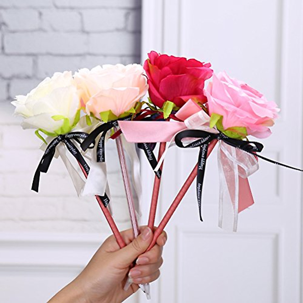 TOYMYTOY Handmade Rose Flower Ballpoint Pens for Girls Gift Ball Pen Office School Stationery,4 Pcs
