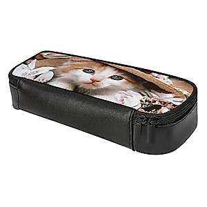 Animal Basket Cat Pencil Case PU Leather Pencil Pen Bag Large Capacity Pen Box Pencil Pouch Makeup Bag with Zip