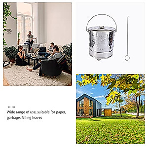 Housoutil 1PC Stainless Steel Paper Burn Barrel with Hook, Burn Barrel Incinerator Cage Can with Lid, Joss Paper Money Incinerator Can for Garden Paper Leaf Trash Backyard Bonfire 10.81x9.04in.