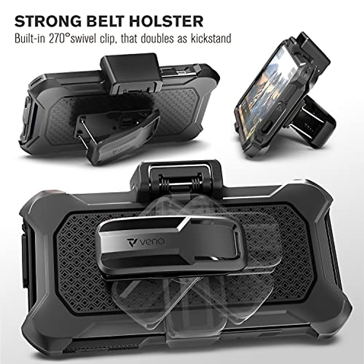 Vena vArmor Rugged Case Compatible with Apple iPhone 14 Pro Max (6.7"-inch), (MagSafe Compatible, Military Grade Drop Protection) Heavy Duty Holster Belt Clip Cover with Kickstand