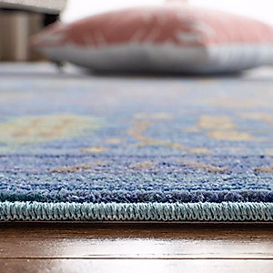 SAFAVIEH Valencia Collection Area Rug - 8' x 10', Blue & Multi, Boho Chic Distressed Design, Non-Shedding & Easy Care, Ideal for High Traffic Areas in Living Room, Bedroom (VAL108M)