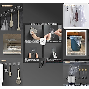 Free Eagle Adhesive Towel Wall Hooks, 10 Packs Hook Waterproof for Glass Shower Door, Holder for Bathroom Hanging Heavy Duty 33lb, Hand Towel Bar Hanger & Rack, Coat & Robe Hooks (Transparent, Black)