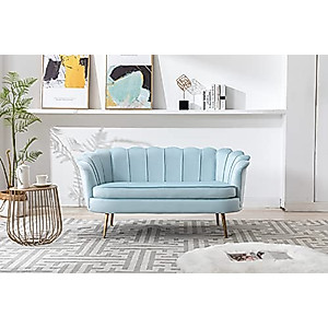 QHITTY Velvet Loveseat, 58'' Velvet Sofa Accent Couch Settee Upholstered Chair, 2 Seater Small Loveseat for Small Spaces, Living Room (Light Blue)