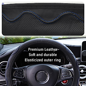 OFBAND Breathable Car Steering Wheel Covers,Anti-Slip Leather Steering Wheel Cover with Elastic for Car Decorations,Universal Car Accessories Interior 15 Inch Steering Wheel Protector (Black Blue)