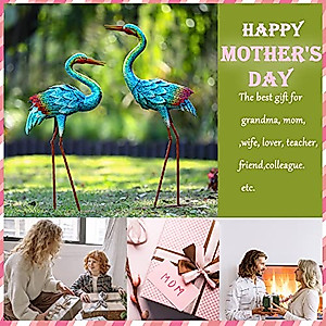 Natelf Garden Crane Statues for Outdoor, Blue Heron Decor Standing Garden Art Sculptures, Metal Large Birds Lawn Ornaments for Patio Pond Yard Lawn Decorations, Set of 2