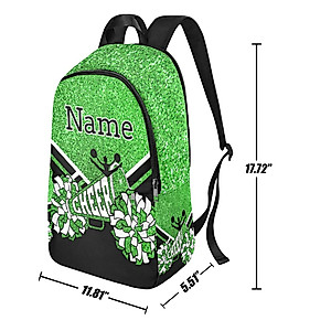 CUXWEOT Personalized Cheerleader Cheer Green Art Backpack with Name Custom Travel Daypack Bag for Man Woman Gifts