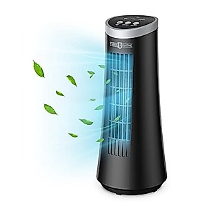 PARIS RHÔNE Small Tower Fan, 75° Oscillating Tower Fan with 2 Speeds, 12'' Cooling Desk Table Fan Portable Bladeless Fan for Bedroom Home Office Desktop