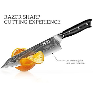 enowo Damascus Chef Knife 8 Inch, Japanese VG-10 Stainless Steel with Premium G10 Handle&Triple Rivet, Razor Sharp Kitchen Knife,Gift Box,Ergonomic,Superb Edge Retention, Stain & Corrosion Resistant