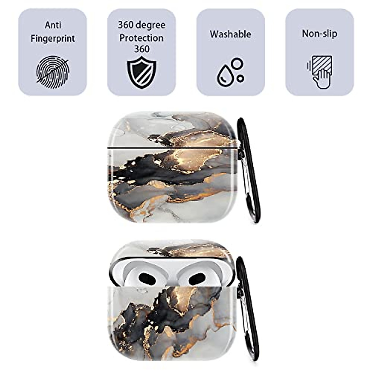 AirPods 3 Case Cover Graceful Marble Hard Protective Case Shockproof Cover with Keychain Compatible with Apple AirPods Charging Case 3 TPU Case for Airpods 3