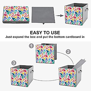 Watercolor Triangle Pattern Collapsible Storage Bins Basics Folding Fabric Storage Cubes Organizer Boxes with Handles
