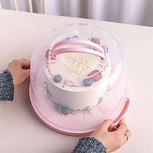 HomDSim Cake Carrier Round Cake Stand Plus Height Cake Container with Cupcakes Pad, Handle, Lid Reusable Package Box for Transporting Desserts,Pie,Toast,Fruit