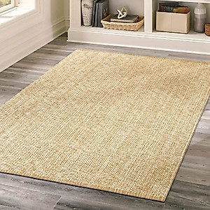 LEEVAN Washable Area Rug 4x6, Hand-Woven Cotton Living Room Rug, Tan/Cream Braided Bedroom Rug, Farmhouse Indoor/Outdoor Floor Carpet for Patio, Nursery, Office, Playroom, Dining Room