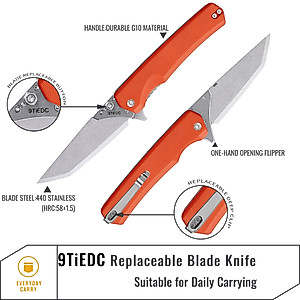9TiEDC Folding Pocket Flipper Knife, 4pcs Replaceable Blades, 3.5" 440 Steel Blade G10 Handle EDC Knife with Pocket Clip for Men Women, Sharp Camping Survival Hiking, Outdoor or Indoor Carry Knives
