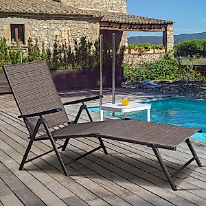 Giantex Set of 2 Chaise Lounge Chair with 5 Adjustable Reclining Positions, Patio Folding Recliner for Yard, Pool, Garden Beach Sunbathing Seat (2, Brown)