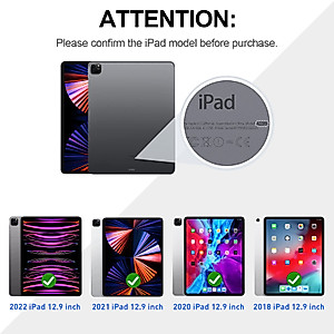 GROLEOA for iPad Pro 12.9 Case 2022/2021/2020 with Pencil Holder Screen Protector, iPad Pro 12.9 inch 6th/5th/4th Generation Cover, Full Body Shockproof Protective Rubber Case W/Stand Strap, Black