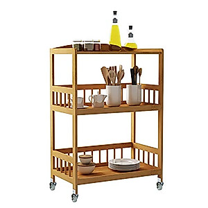 DlandHome 3-Tier Storage Shelf Unit On Wheels, Bamboo Storage Utility Cart for Kitchen/Warehouse, ZC-05 1 Pack