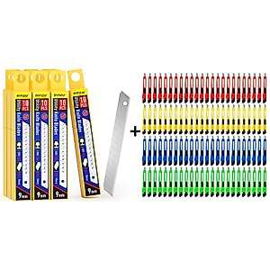 DIYSELF 96 Pack Box Cutters 100 Pcs 9MM Wide Blades of 60 Degrees, Razor Blades Utility Knife, Box Cutter Retractable, Razor Knife Suitable for Cardboard, Boxes and Cartons (4 Colors)