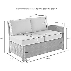 Crosley Furniture Bradenton Outdoor Sectional Right Side Loveseat, 2-Person Wicker Patio Couch for Deck, Brown with Sand Cushions