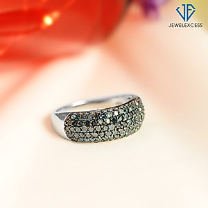 JEWELEXCESS Sterling Silver Blue 1 Carat Diamond Ring for Women| Colored Ring Band with Round Diamonds