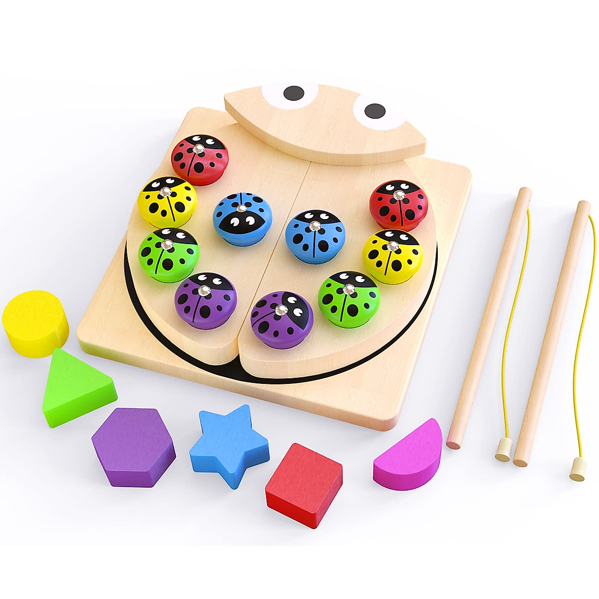 Uncle Nick Magnetic Fishing Game for Toddlers Wooden Shape Sorter Toys Montessori Toys for 3 Year Old Girls and Boy Birthday Gift, Fine Motor Skill Developmental Toy for Preschool Toddlers