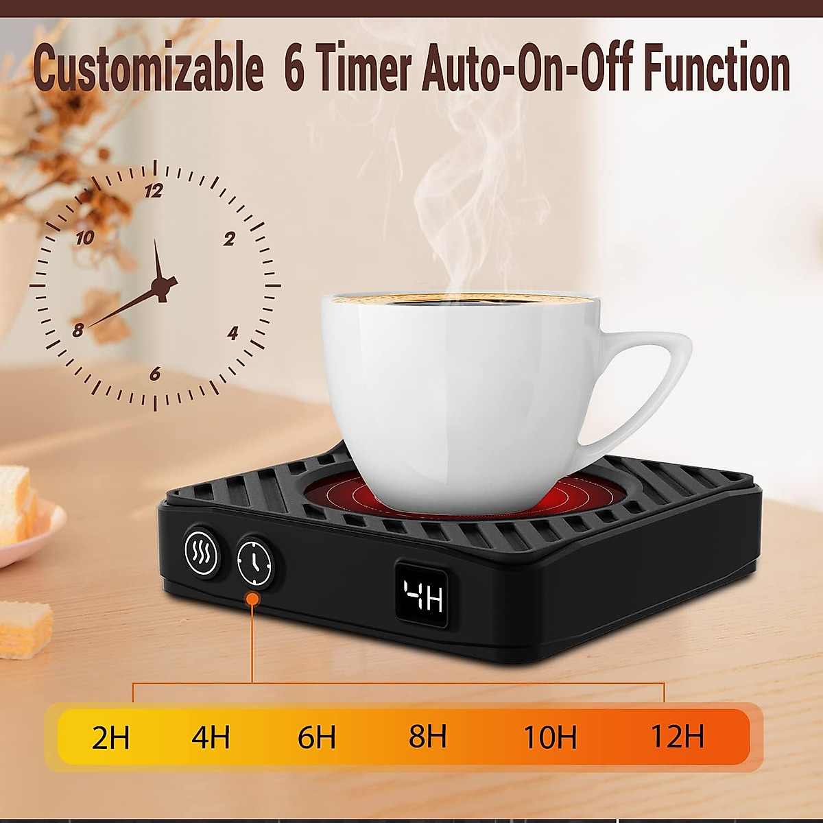 Mug Warmer, Coffee Warmer with 3-Temp Settings, Coffee Mug Warmer with 12-Hour Timer, Coffee Cup Warmer with Auto On/Off, Cup Warmer for Desk with Digital Display, A Warm Gift for Family (No Cup)