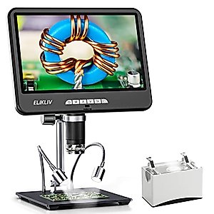 Elikliv EDM402 Max 10.1" HDMI Digital Microscope 1200X with 2K IPS Screen, 24MP LCD Digital Microscope with 64GB TF Card, Bottom Transmitted Light, 10" Long Stand for Entire Coin, PC/TV Compatible