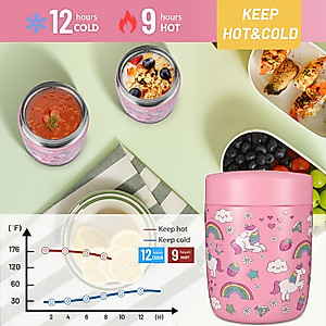 Charcy 9oz Stainless Steel Vacuum Insulated Kids Food Jar - Soup Thermo for Hot & Cold Food - Pink Rainbow Mermaid
