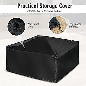 Giantex 32" Outdoor Fire Pit, 3 in 1 Square Wood Burning Fire Table, Multifunctional Firepit for Outside Patio Backyard Porch Garden, Bonfire Stove Fireplace with Rain Cover for Picnic, Camping