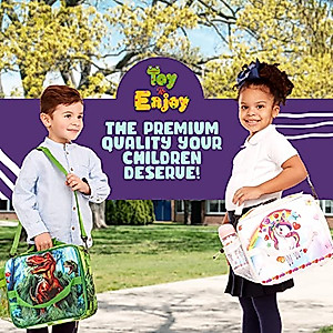Kids’ Lunch Bag With Water Bottle By ToyToEnjoy- Insulated Lunch Bag With Adjustable Shoulder Strap & Bottle Holder- Boys & Girls’ Thermal Meal Tote For School- Durable Lunch Box Set, Dinosaur
