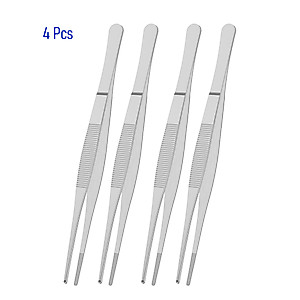 FOCMKEAS 4 PCS 6.3 Inch Stainless Steel Tweezers, with Straight Round Blunt Serrated Tip, 3/64 Inch Thickness Stainless Steel, Multipurpose Daily Garden Home Lab Craft Repairing Tool