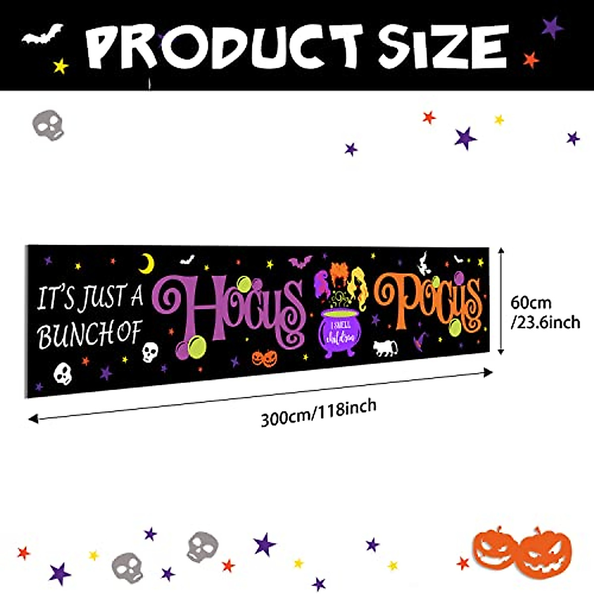 Houcs Pocus Yard Sign Banner It's Just a Bunch of Hocus Pocus Decorations Halloween Party Supplies Include Banner and 24pcs Balloons Outdoor Decoration Halloween Party Backdrop Photo Prop Background